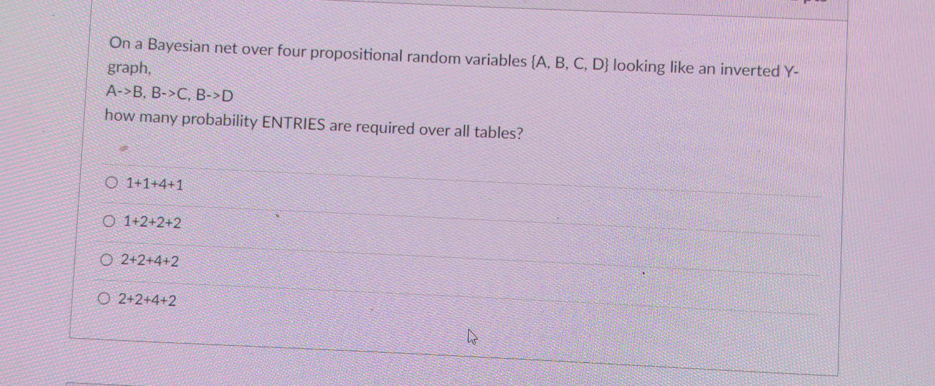 Solved On a Bayesian net over four propositional random | Chegg.com