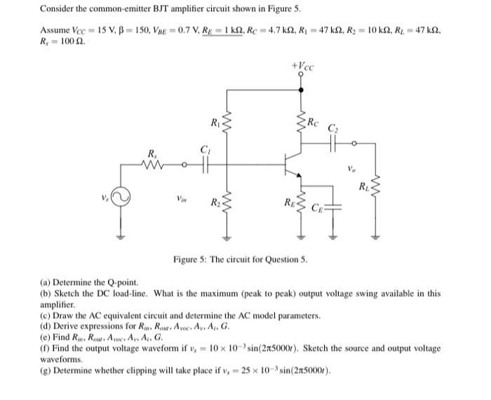 Solved Consider the common-emitter BJT amplifier circuit | Chegg.com