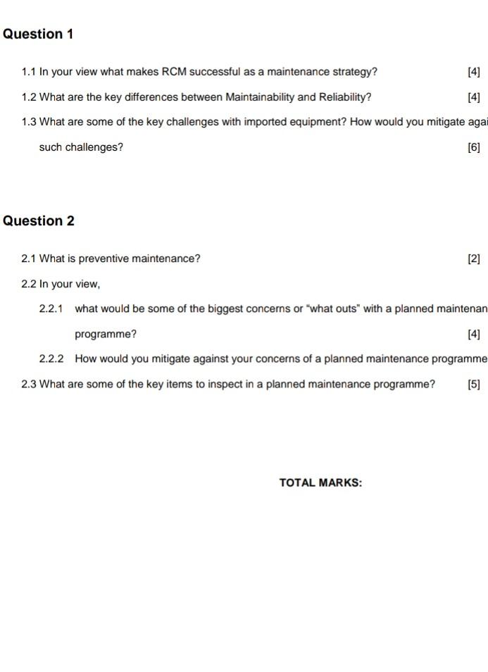 Solved Question 1 1.1 In your view what makes RCM successful | Chegg.com