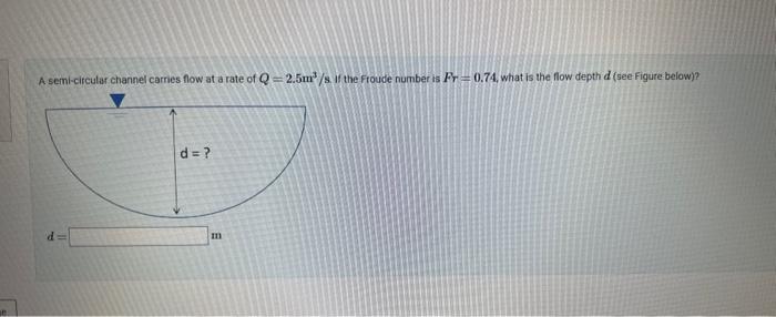 Solved A semi-circular channel carnes flow at a rate of | Chegg.com