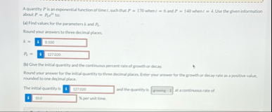 Solved A quantity P ﻿is an exponential functionst timer, | Chegg.com