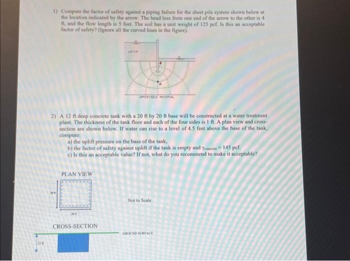 Solved 1) Compute the factor of safety against a piping | Chegg.com