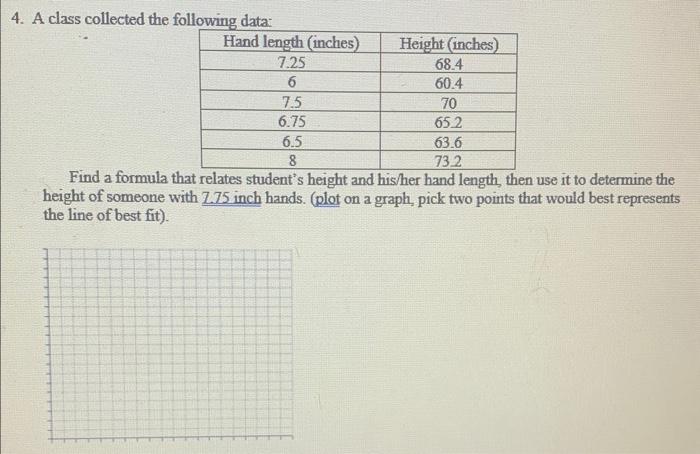 Solved 4. A class collected the following data: Find a | Chegg.com