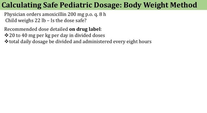 Solved Calculating Safe Pediatric Dosage: Body Weight Method | Chegg.com