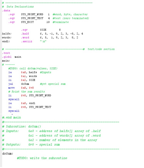 # Program to sum numbers in an # array of 16-bit | Chegg.com