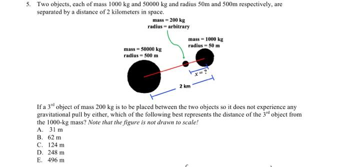 Solved Two objects, each of mass 1000 kg and 50000 kg and | Chegg.com