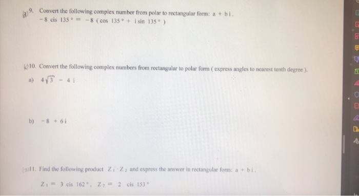 Solved 129. Convert the following complex number from polar | Chegg.com