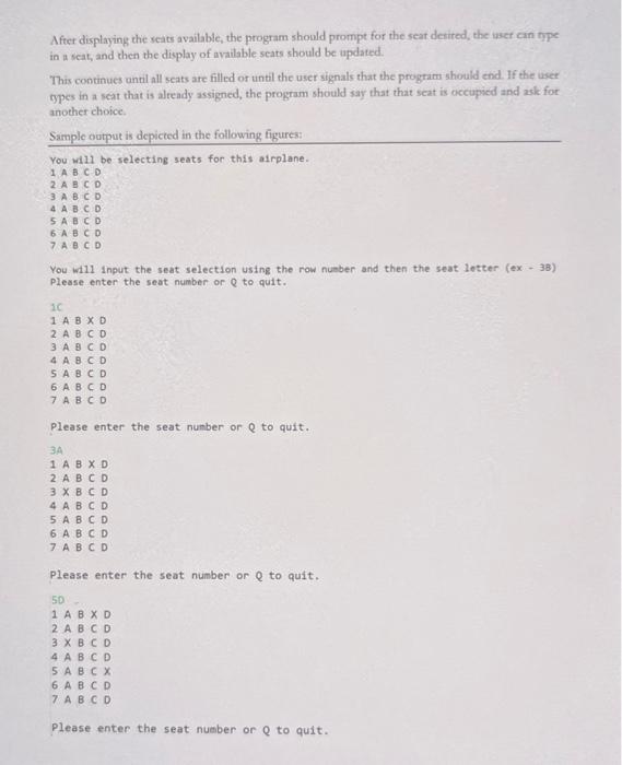 Solved Task Write a program to assign passengers seats in an | Chegg.com