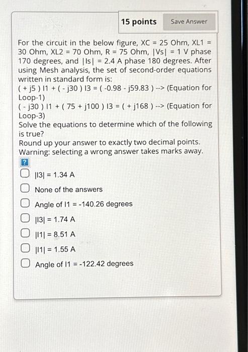 Solved For the circuit in the below figure, XC =25 Ohm, XL1 | Chegg.com