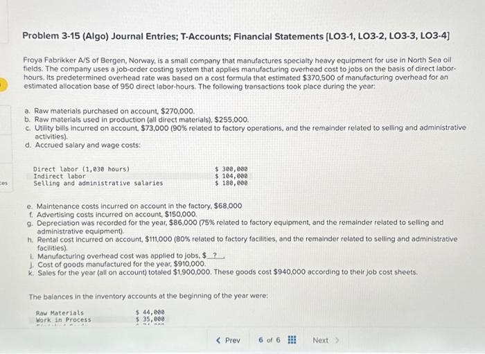 Solved Problem 3-15 (Algo) Journal Entries; T-Accounts; | Chegg.com