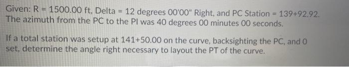 Solved If a total station was setup at 141+50.00 on the | Chegg.com