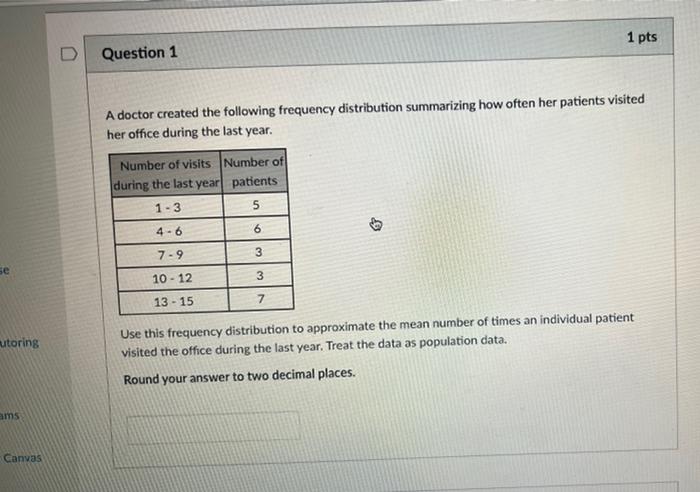 Solved A doctor created the following frequency distribution | Chegg.com
