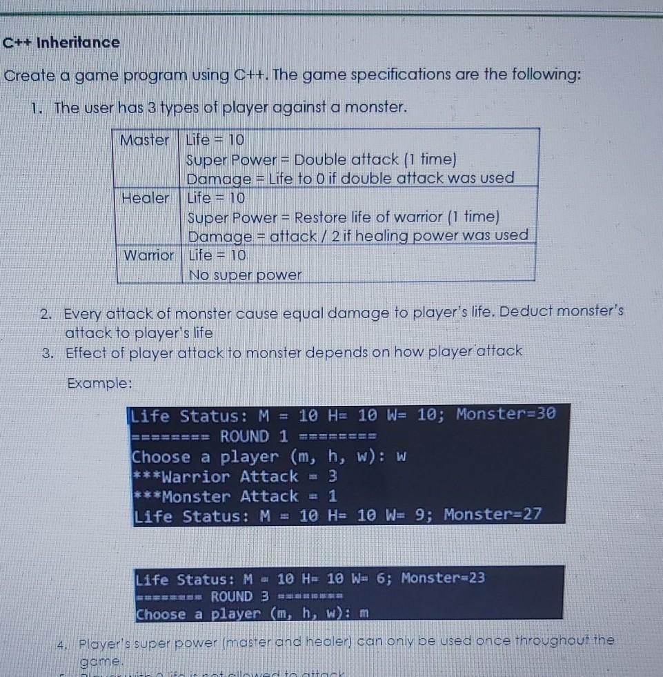 Solved C Inheritance Create A Game Program Using C The 6443