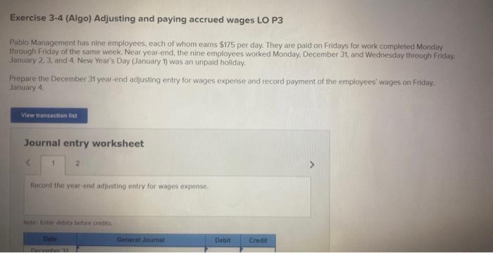 Solved Exercise 3-4 (Algo) Adjusting and paying accrued | Chegg.com