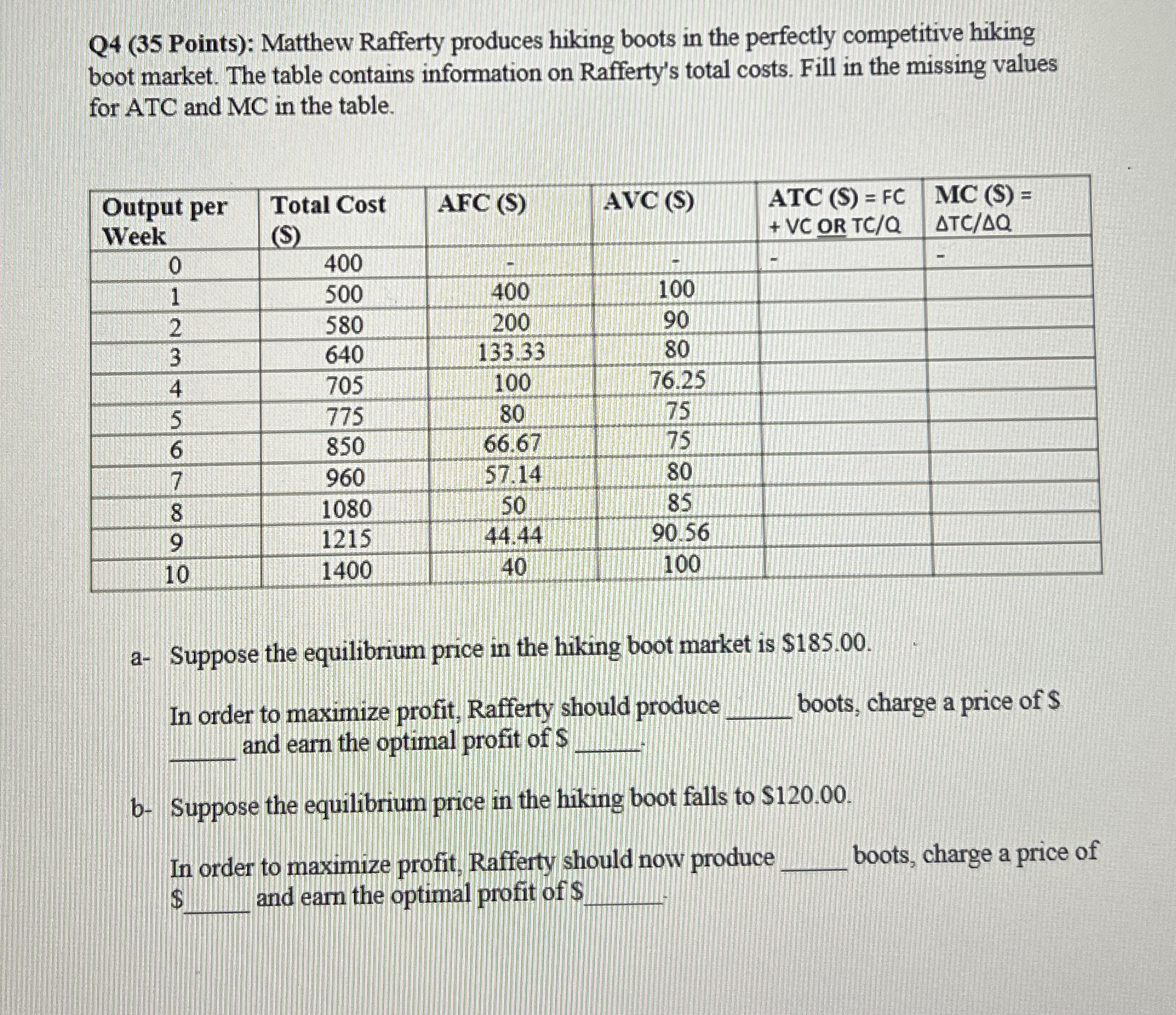 Solved Q4 ﻿Matthew Rafferty produces hiking boots in the | Chegg.com