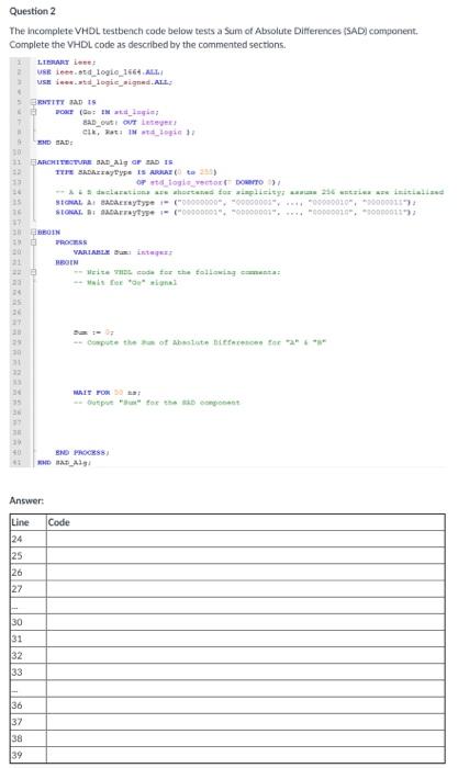 Question 2 The incomplete VHDL testbench code below | Chegg.com Question 2 The incomplete VHDL testbench code below | Chegg.com
