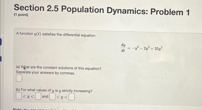 Solved Section 2 5 Population Dynamics Problem 1 1 Point