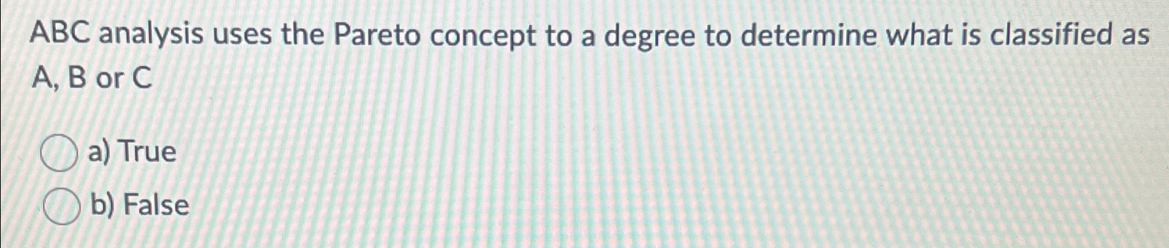 Solved ABC analysis uses the Pareto concept to a degree to | Chegg.com