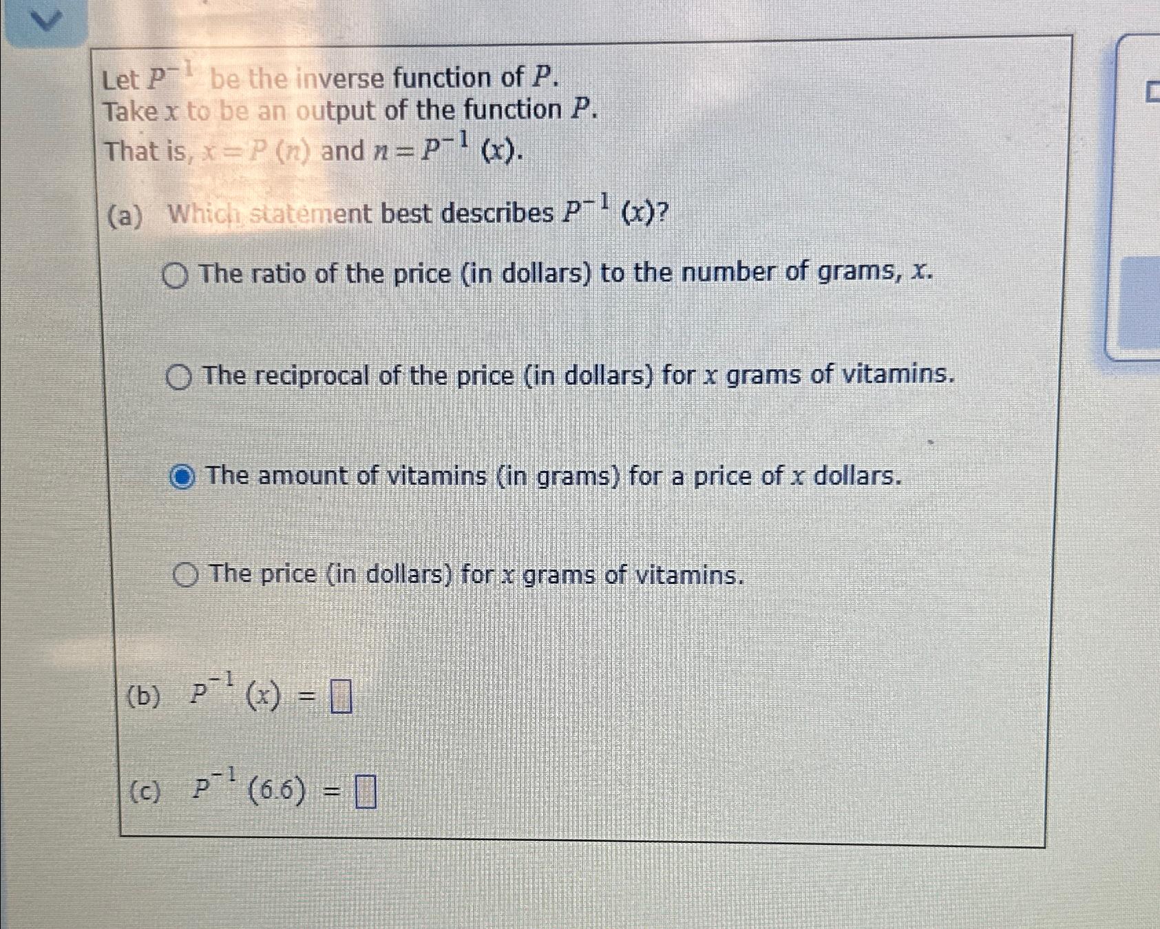 Solved Let P-1 ﻿be the inverse function of P.Take x ﻿to be | Chegg.com