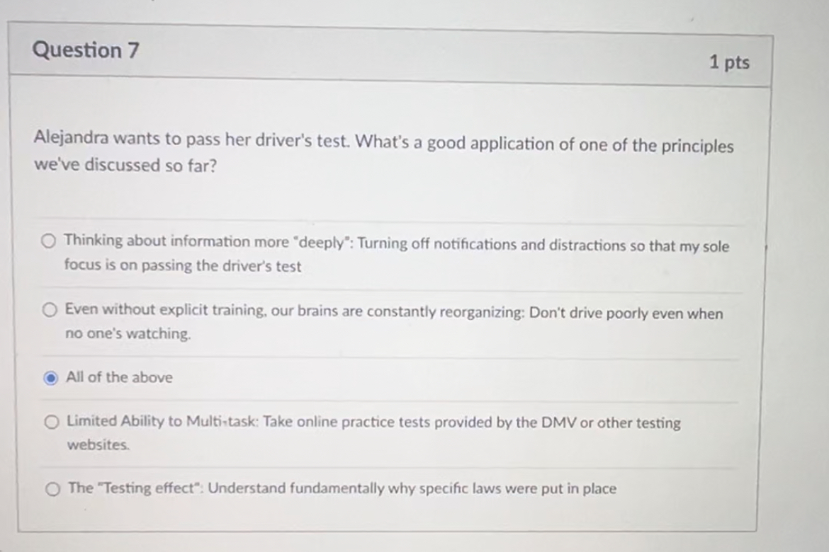 Solved Question 71 ﻿ptsAlejandra wants to pass her driver's | Chegg.com