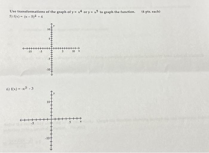 Solved Use transformations of the graph of y=x4 or y=x5 to | Chegg.com
