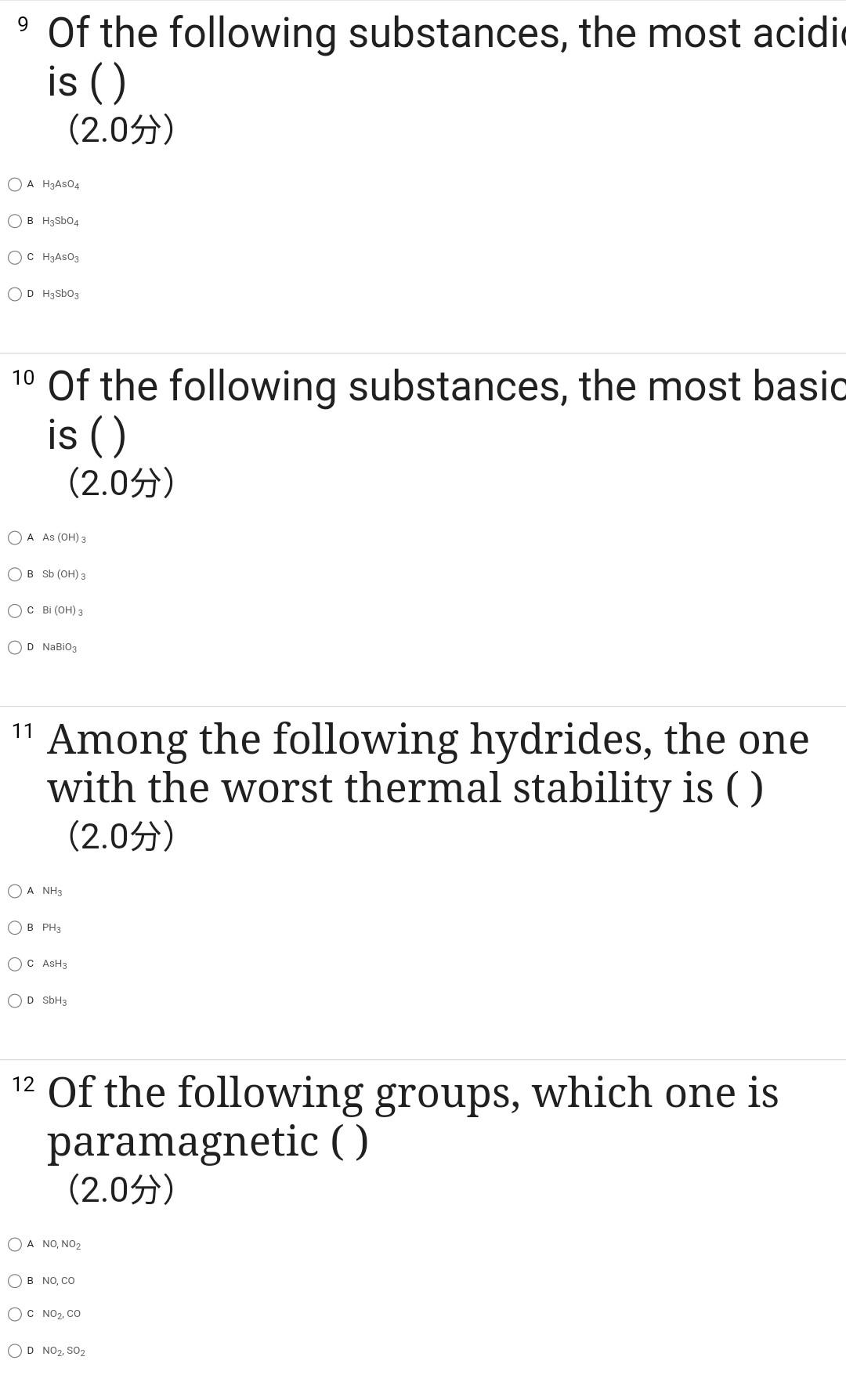 Solved 9 Of the following substances, the most acidi is () | Chegg.com