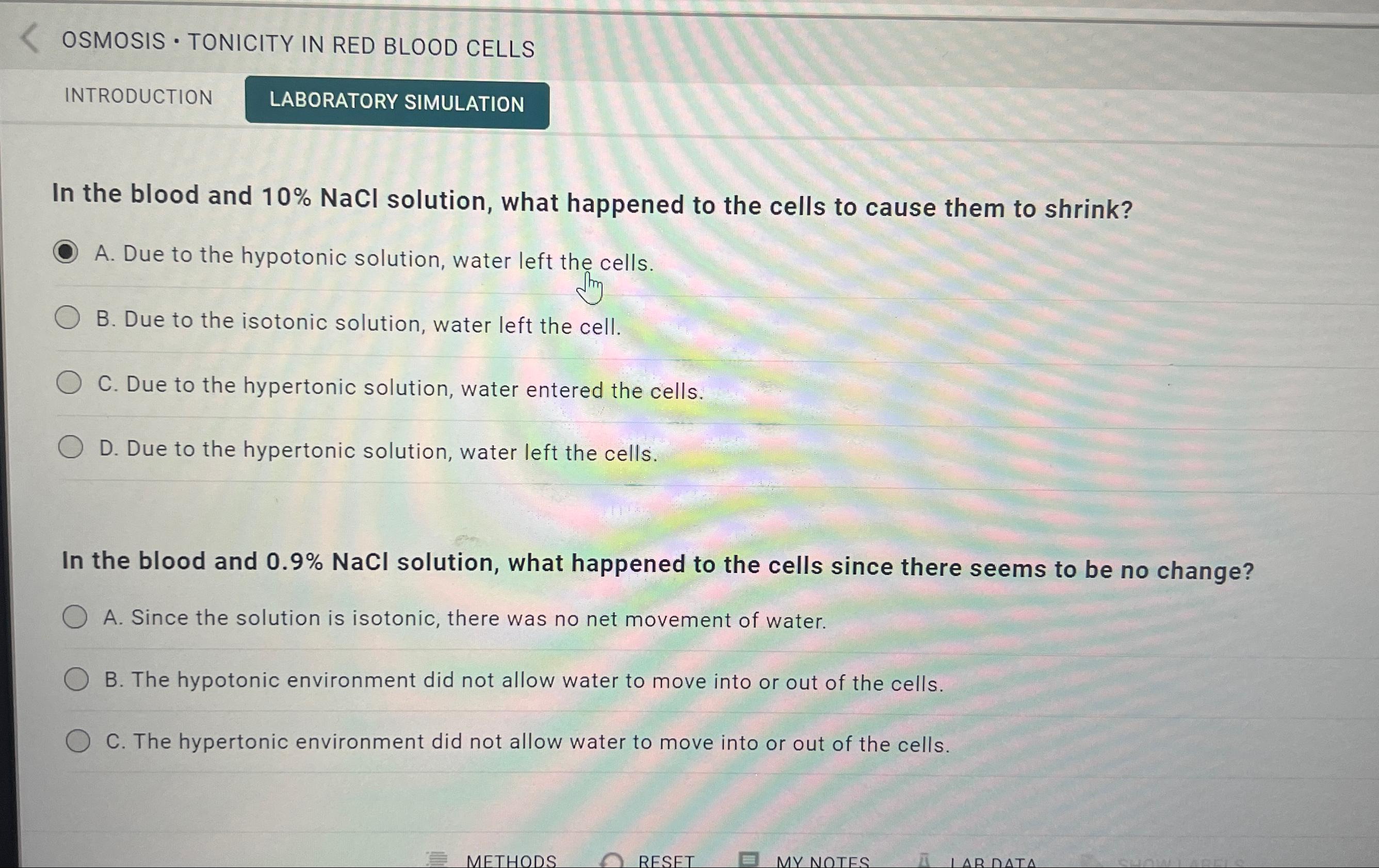 Solved OSMOSIS * ﻿TONICITY IN RED BLOOD CELLSINTRODUCTIONIn | Chegg.com