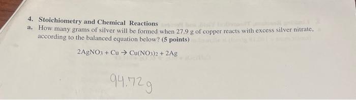 Solved 4. Stoichiometry and Chemical Reactions a. How many | Chegg.com