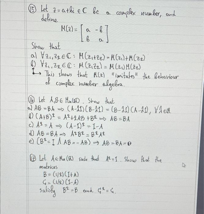 Solved (15) Let z=a+bi∈C be a complex number, and define | Chegg.com