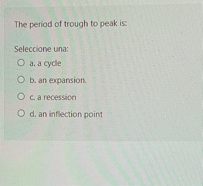 Solved The period of trough to peak is: Seleccione una: O a. | Chegg.com