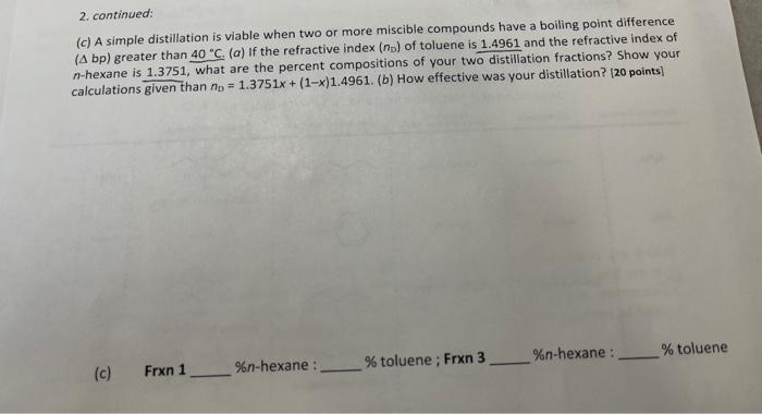 Solved Question 2: Simple Distillation - Provide (a) the | Chegg.com