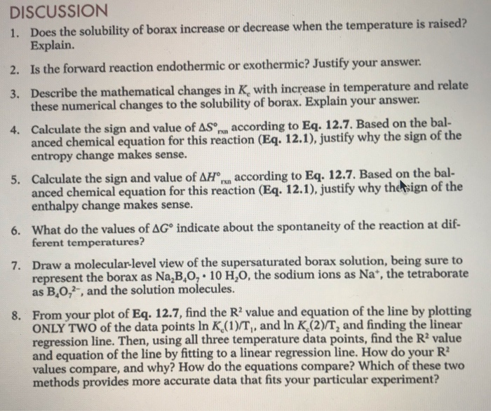 Solved DISCUSSION 1. Does the solubility of borax increase | Chegg.com
