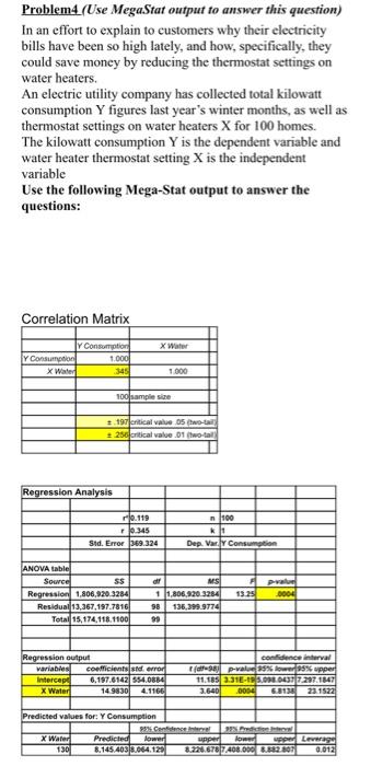 Solved Problem 4 (Use MegaStat output to answer this | Chegg.com
