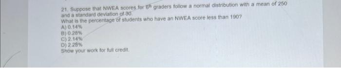 Solved 21. Suppose that NWEA scores for 6h graders follow a | Chegg.com