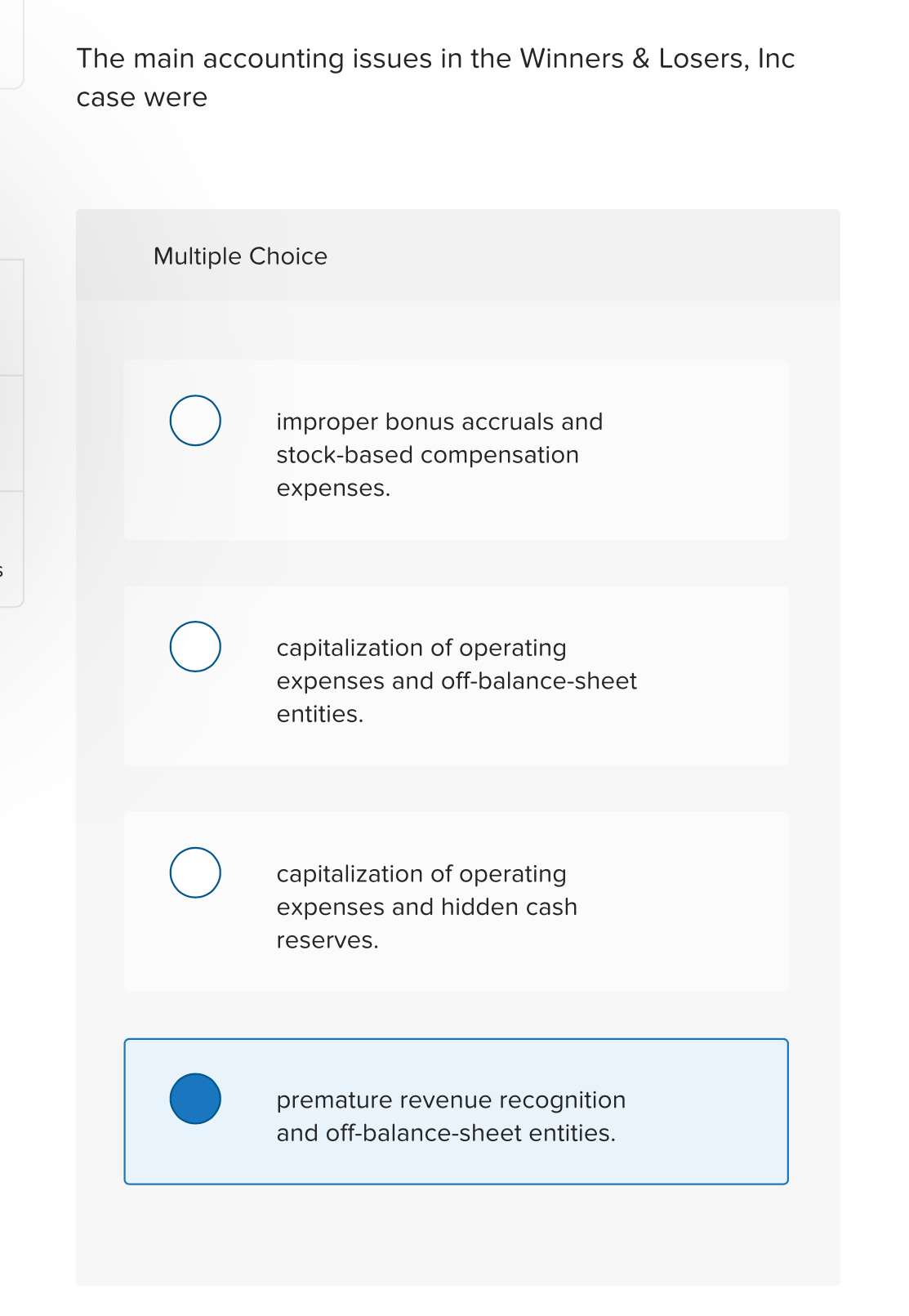 Solved The main accounting issues in the Winners & Losers, | Chegg.com