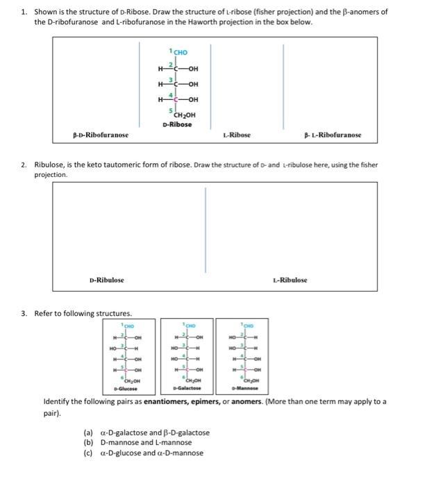 Solved 1. Shown is the structure of D-Ribose. Draw the | Chegg.com