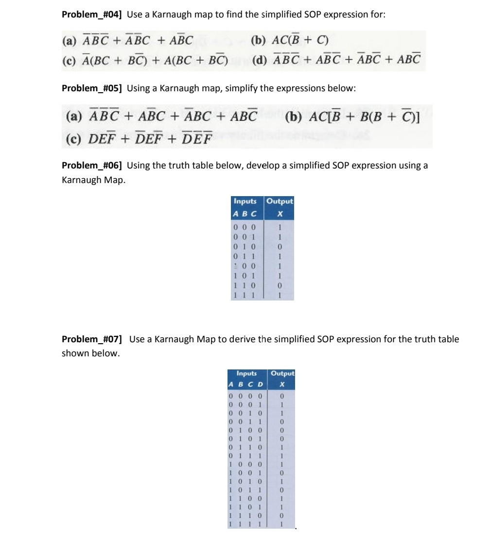 Problem_#04] ﻿Use a Karnaugh map to find the | Chegg.com