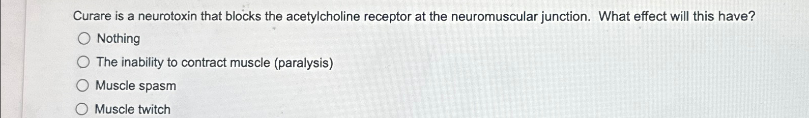 Solved Curare is a neurotoxin that blocks the acetylcholine | Chegg.com