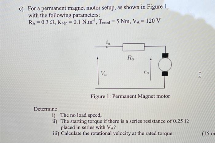 Solved c) For a permanent magnet motor setup, as shown in | Chegg.com