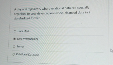 Solved A physical repository where relational data are | Chegg.com