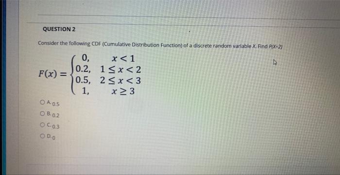Solved Consider the following CDF (Cumulative Distribution | Chegg.com