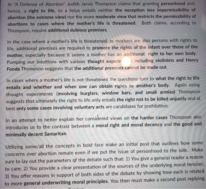 Solved In "A Defense of Abortion" Judith Jarvis Thompson | Chegg.com