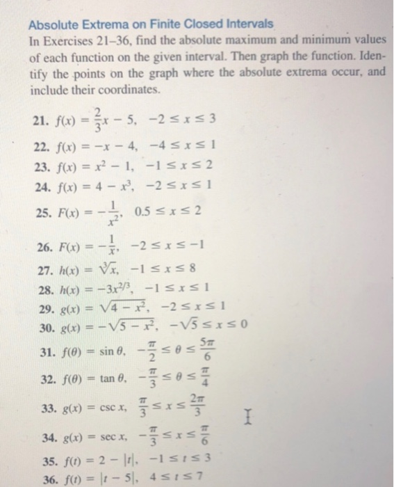 Solved Absolute Extrema on Finite Closed Intervals In | Chegg.com