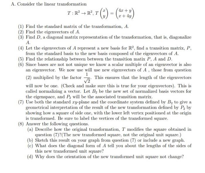 Solved A. Consider the linear transformation | Chegg.com