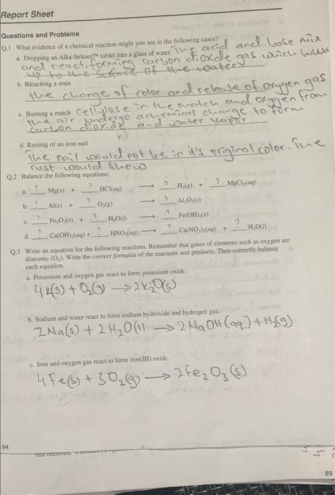 Solved Report Sheet Questions and Problems 0.1 What evidence | Chegg.com