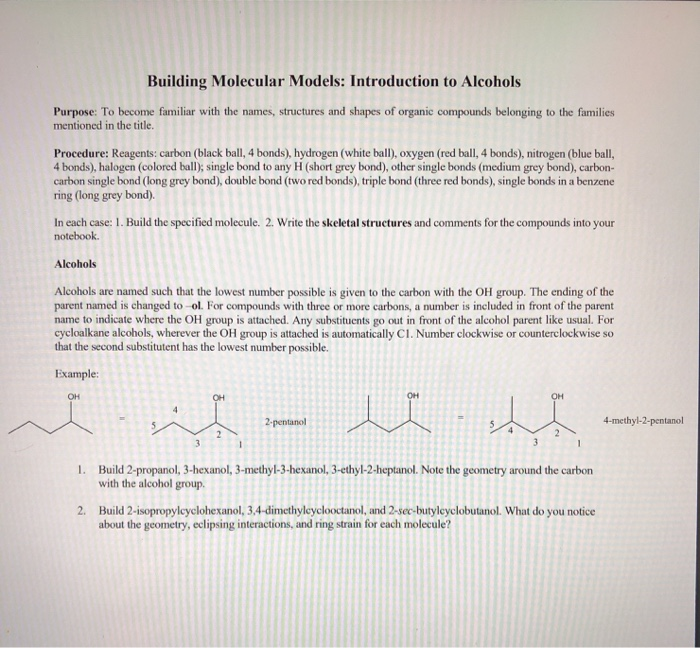 Solved Building Molecular Models: Introduction to Alcohols | Chegg.com