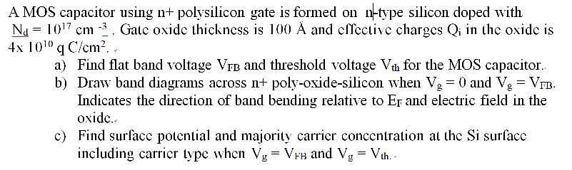 Solved A MOS capacitor using n+ polysilicon gate is formed | Chegg.com