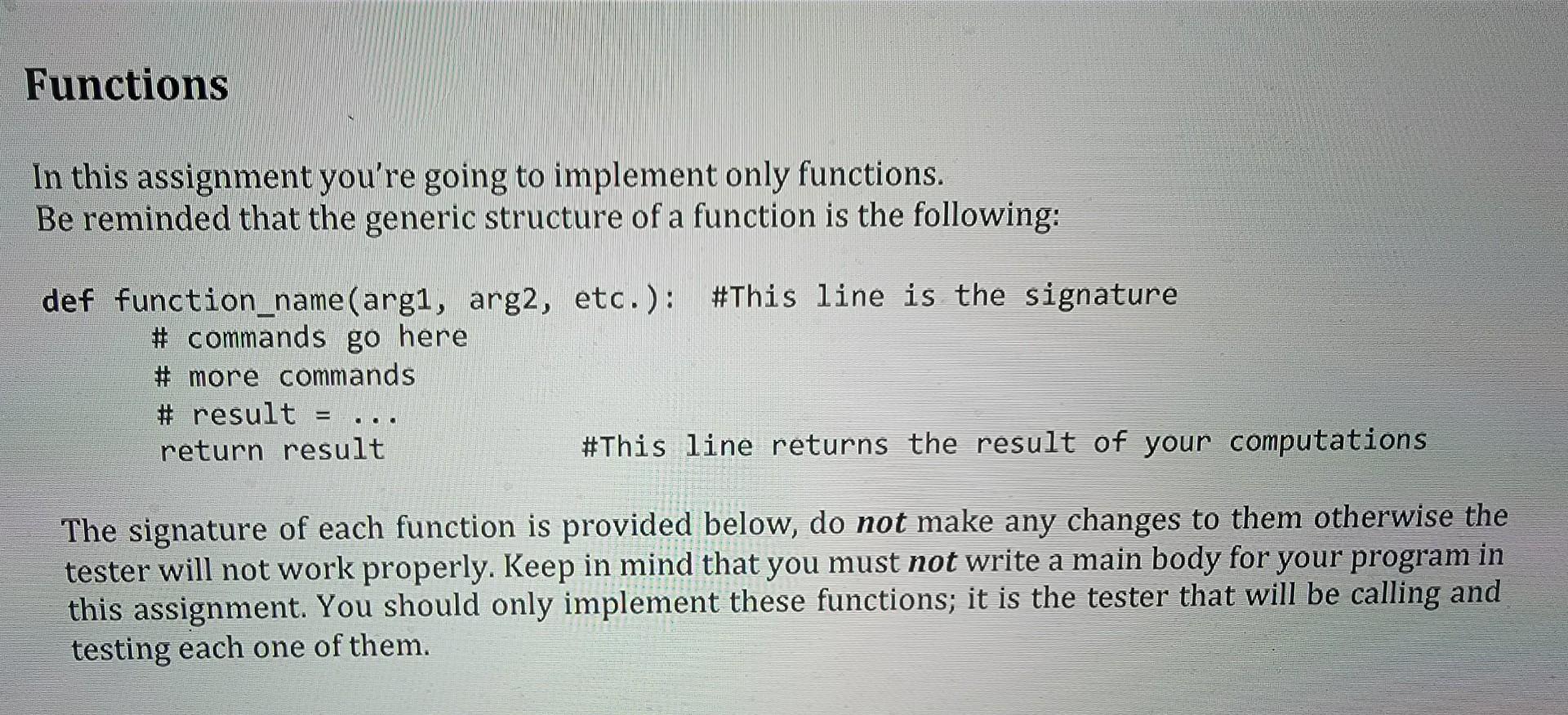 Solved Functions In this assignment you're going to | Chegg.com
