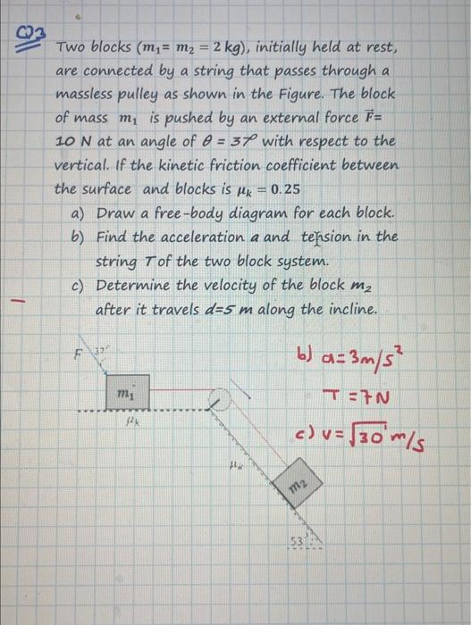 Solved Two blocks (m1=m2=2 kg ), initially held at rest, are | Chegg.com
