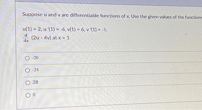 Solved Suppose u and v are differentiable functions of x. | Chegg.com